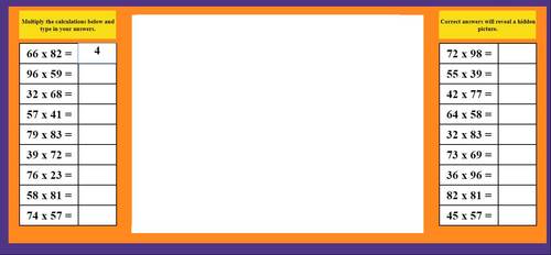 Haunted Pumpkin House 2-digit by 2-digit Multiplication Pixel Art