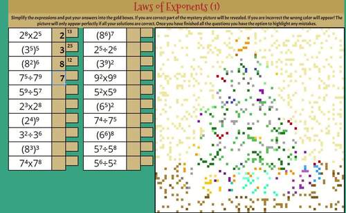 Laws of Exponents Christmas Math Pixel Art Mystery Picture | TpT
