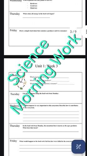 Middle School Science Bell Ringers & Morning Work – Unit 1 Life Science