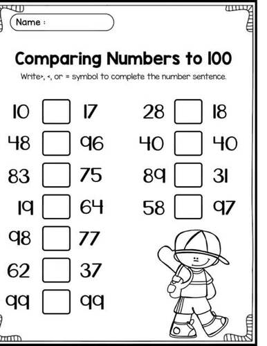 Comparing Numbers Worksheets | Greater Than and Less Than to 100 by ...