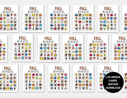 50 Fall Bingo Cards, Autumn Game by Aprilmakesprintable | TPT