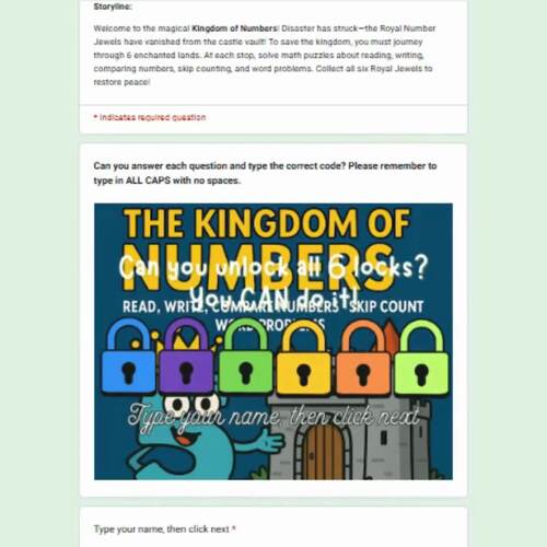 The Kingdom of Numbers 2nd Grade Math Escape Room Skip Count & Compare Game