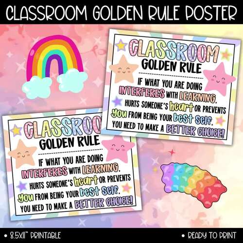 Pastel Rainbow Classroom Golden Rule Poster Sign, Behavior Expectations ...