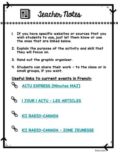 Current Events Graphic Organizers en Français | L'actualité by Franco ...
