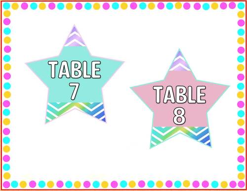 Printable Chevron Stars Table, Team and Group Number Labels, Table Sign
