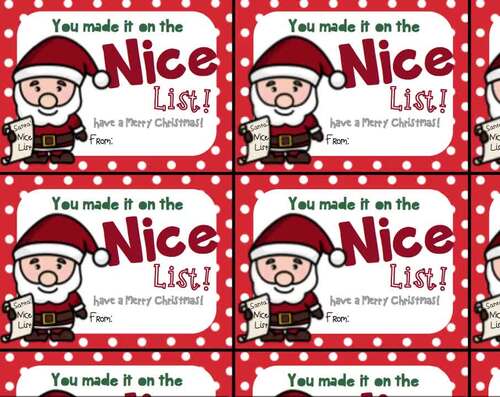 Santa Christmas/ Winter Holiday Gift Tag- You made it on the Nice List ...