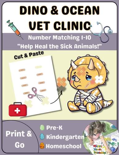 Number Matching 1-10 Bundle: Vet Clinic & Animal Hospital Math Centers ...