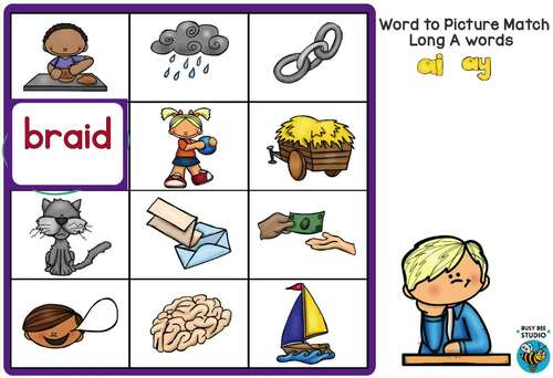 Long A Game AI AY Word to Picture Matching Boom Cards by Busy Bee Studio