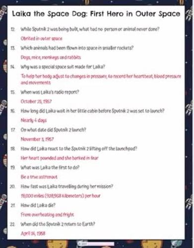Laika the Space Dog Book Companion Reading Comprehension Questions