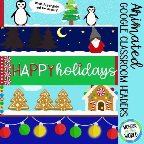 Animated winter Google Classroom headers banners and forms set 2