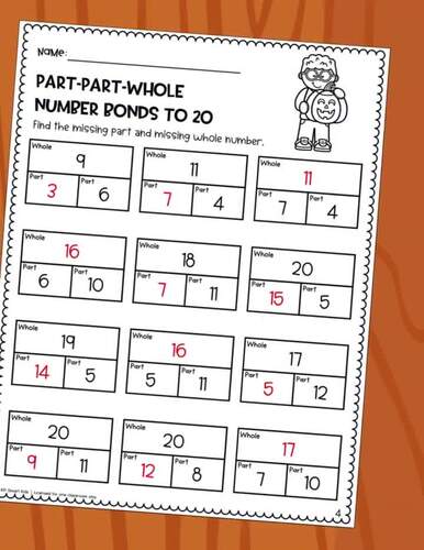 Halloween Part-Part-Whole Number Bonds to 20 Missing Whole & Part Math ...