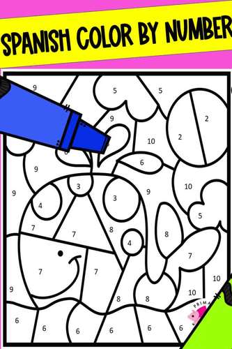 Summer Math Color by Number in Spanish Ocean Theme by Primary Piglets