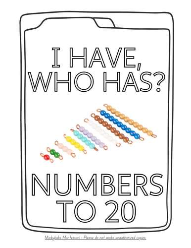 I Have Who Has Game Montessori Number Sense Counting to 20 | TPT