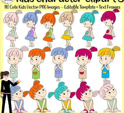 Kids Character Vectors & Text Frame Clipart 3 by DigiTechTeacher