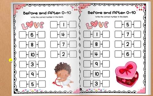 Valentine Ordering Numbers , Number Before and After 0-100 Worksheets