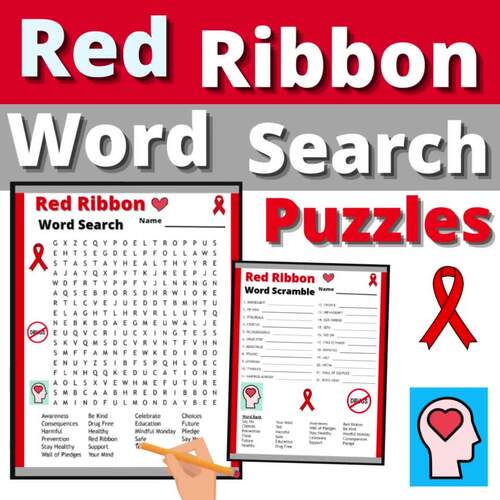 Red Ribbon Word Search Puzzles Drug Free Awareness Healthy No Prep
