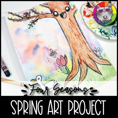 Spring Art Lesson, Season Spring Tree Art Project for Primary or Elementary