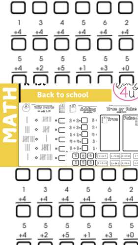 Back to School Addition Practice to / within 10 Worksheets for K-1