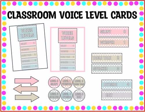 Checkered Classroom Voice Level Cards, Editable Voice Level Posters, Cards