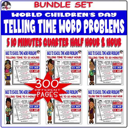 Back to School Telling Time 5 - 20 Quarter Half Hour Word Problem ...