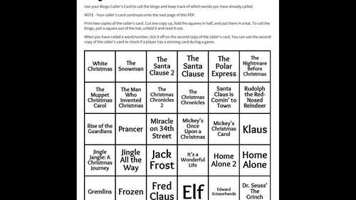 Christmas Movie Bingo w/ Full Video Calling Cards by Learning with Santi