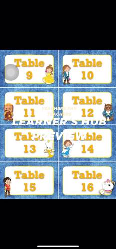 DISNEY THEMED: Beauty and the Beast TABLE NUMBERS by Learner's Hub