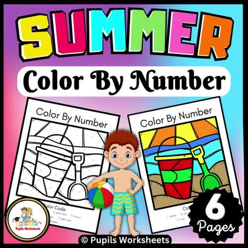 Summer Theme Color by Number | Kindergarten End of the Year Math Activity