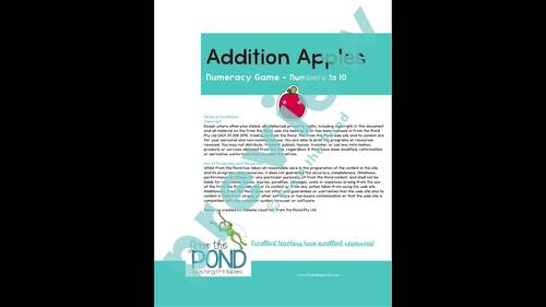 Apple Addition Games for Numbers to 10 by From the Pond | TPT