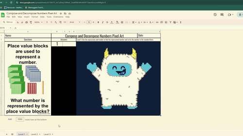 Google Sheets Place Value Pixel Art Compose and Decompose Numbers TEKS 3.2A