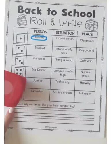 Roll & Write: BACK TO SCHOOL handwriting / typing activity by OTResources