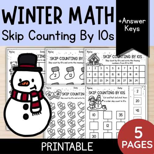 Winter Math: Skip Counting By 10s Worsheets | First and Second Grade