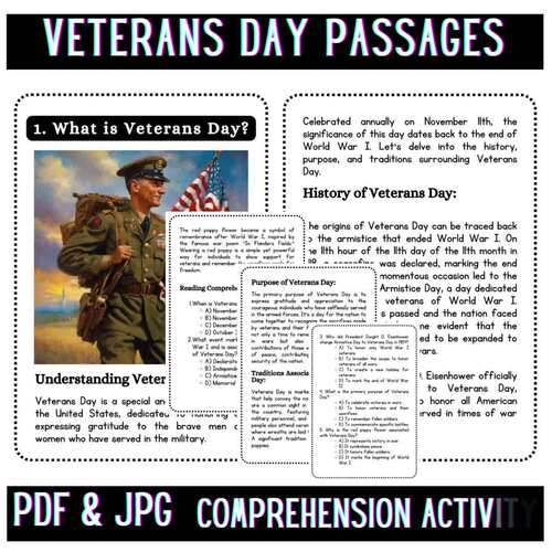 Veterans Day Passages with Reading Comprehension and Questions | TPT