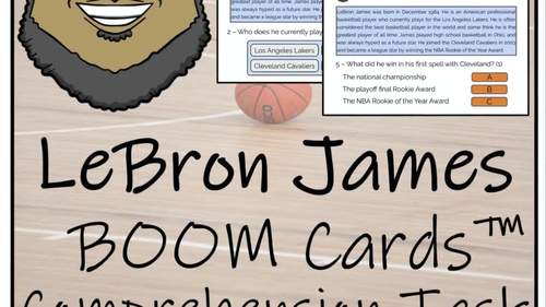 LeBron James BOOM Cards™ Comprehension Activity | 3rd Grade & 4th Grade