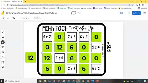 6 Times Table Multiplication Practice Worksheet and Jamboard Math Facts ...