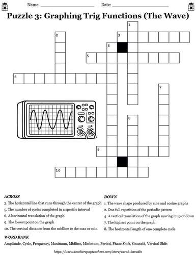 Pre-Calculus Unit 1 Trigonometry Math Crossword Puzzle With Word Banks