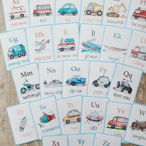 Alphabet Flashcards Transportation Cards Preschool Flash Cards Learning ABC