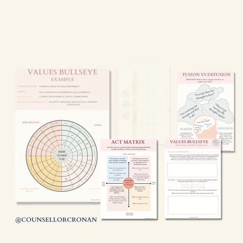 Acceptance commitment therapy worksheets, ACT, worries, anxiety, CBT, SEL