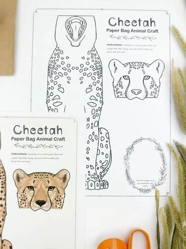 Cheetah | Paper Bag Puppet | Printable Craft Template | Cheetahs