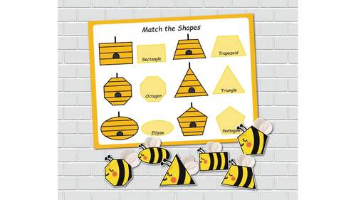 Bees and Beehive Shapes Matching Activity, 2D Shapes, File Folder Games.