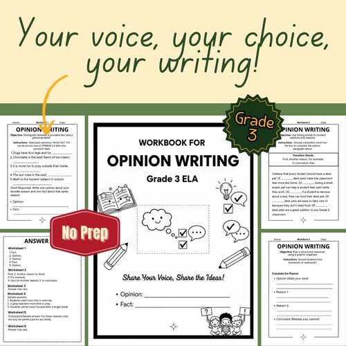 Opinion Writing Worksheets Grade 3 | OREO Organizer | No Prep Printable