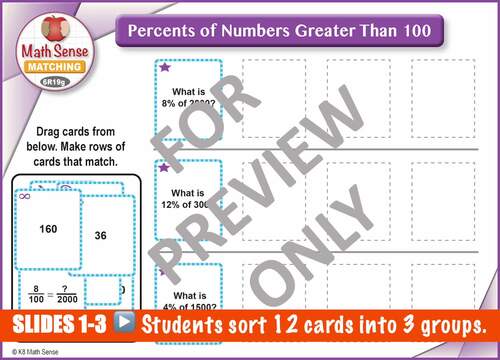 Percents of Numbers Greater Than 100 DIGITAL MATCHING: 15 PPT / Slides ...