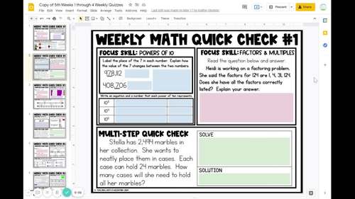 Weekly Math Quick Checks 5th Grade by Teaching With a Mountain View