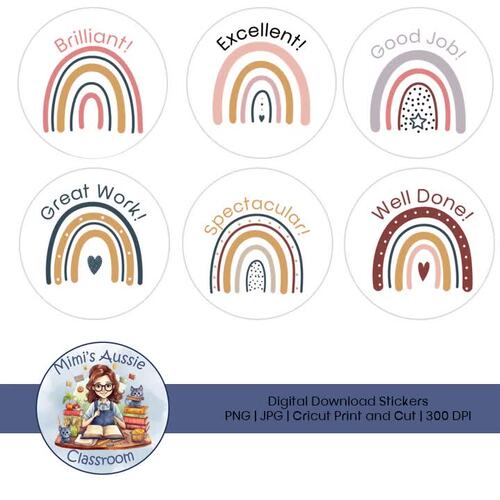 Boho Digital Teacher Merit Stickers | Printable Cricut Rewards | TPT