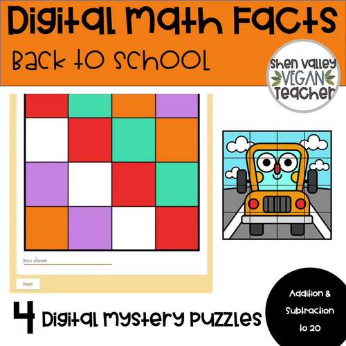 4 Mystery Puzzles Digital Math Facts BACK TO SCHOOL Addition ...