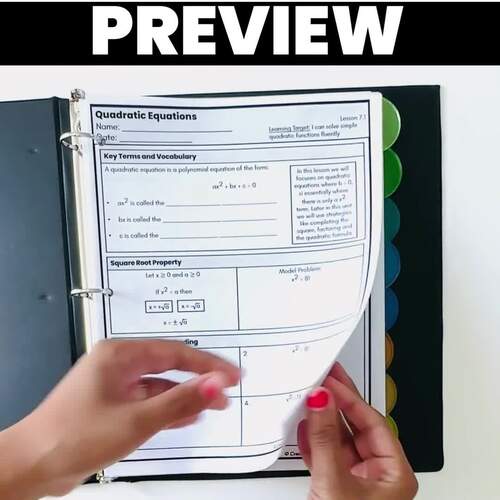 Solving Quadratic Equations Algebra Scaffolded Guided Notes Practice ...