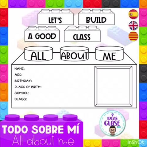 All about me- building brick activity . Todo sobre mí- bilingual