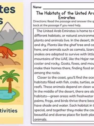 UAE Emirates Habitats | Reading & Graphing Activities for Grades 2–4