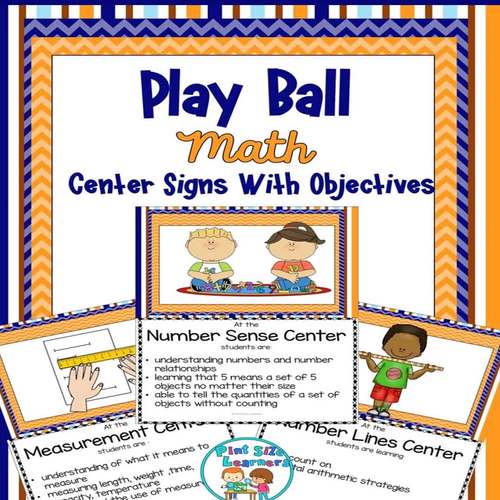 Sports Themed Math Center Signs & Posters | EDITABLE | Objectives Listed