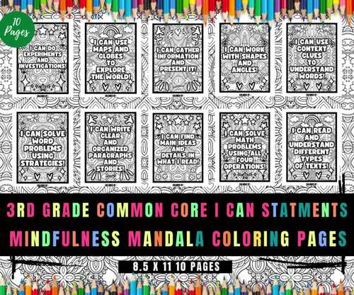 3rd Grade Common Core I Can Statements Encouragement Mindset Mandala Pages