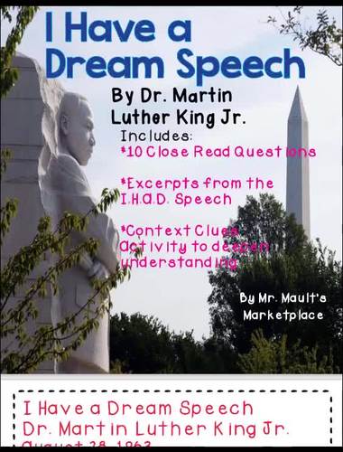 "I Have a Dream" Close Read - Dr Martin Luther King Jr | MLK Jr Reading ...
